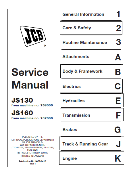 Manual De Reparación Excavadora De Orugas Jcb Js130 Js160