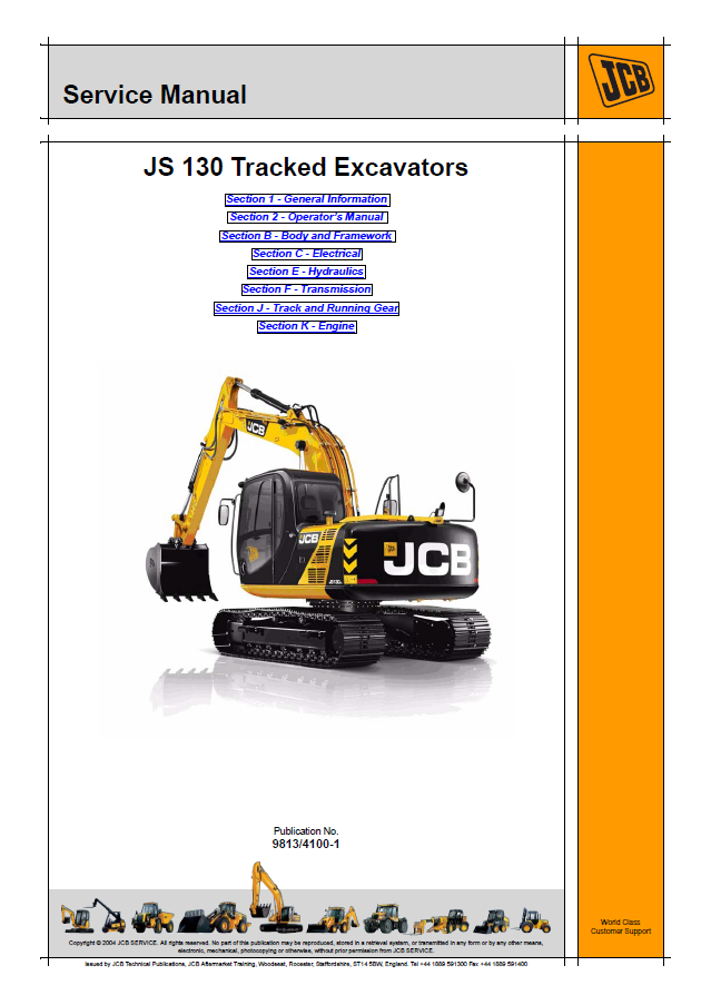 Manual De Reparación Excavadora Sobre Orugas Jcb Js130
