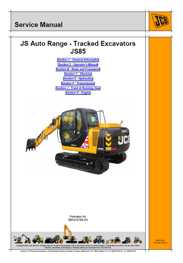 Manual De Reparación Excavadora De Rango Automático Jcb Js85