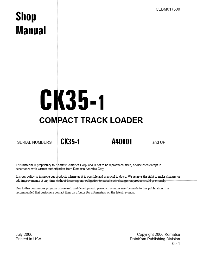 Manual de Taller Minicargador Compacto Komatsu CK35-1 – manualesdemaquinaria